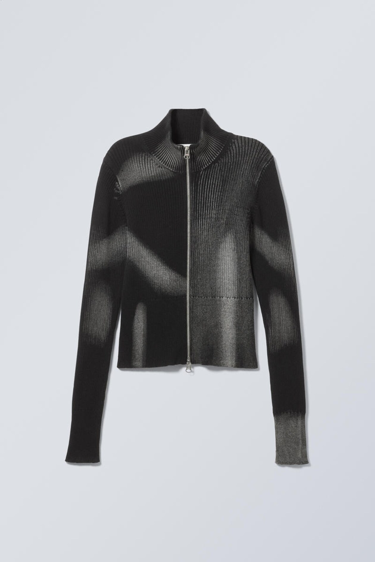 taiki rib knit zip cardigan - Two Tone Black & Grey Strokes | Weekday DK