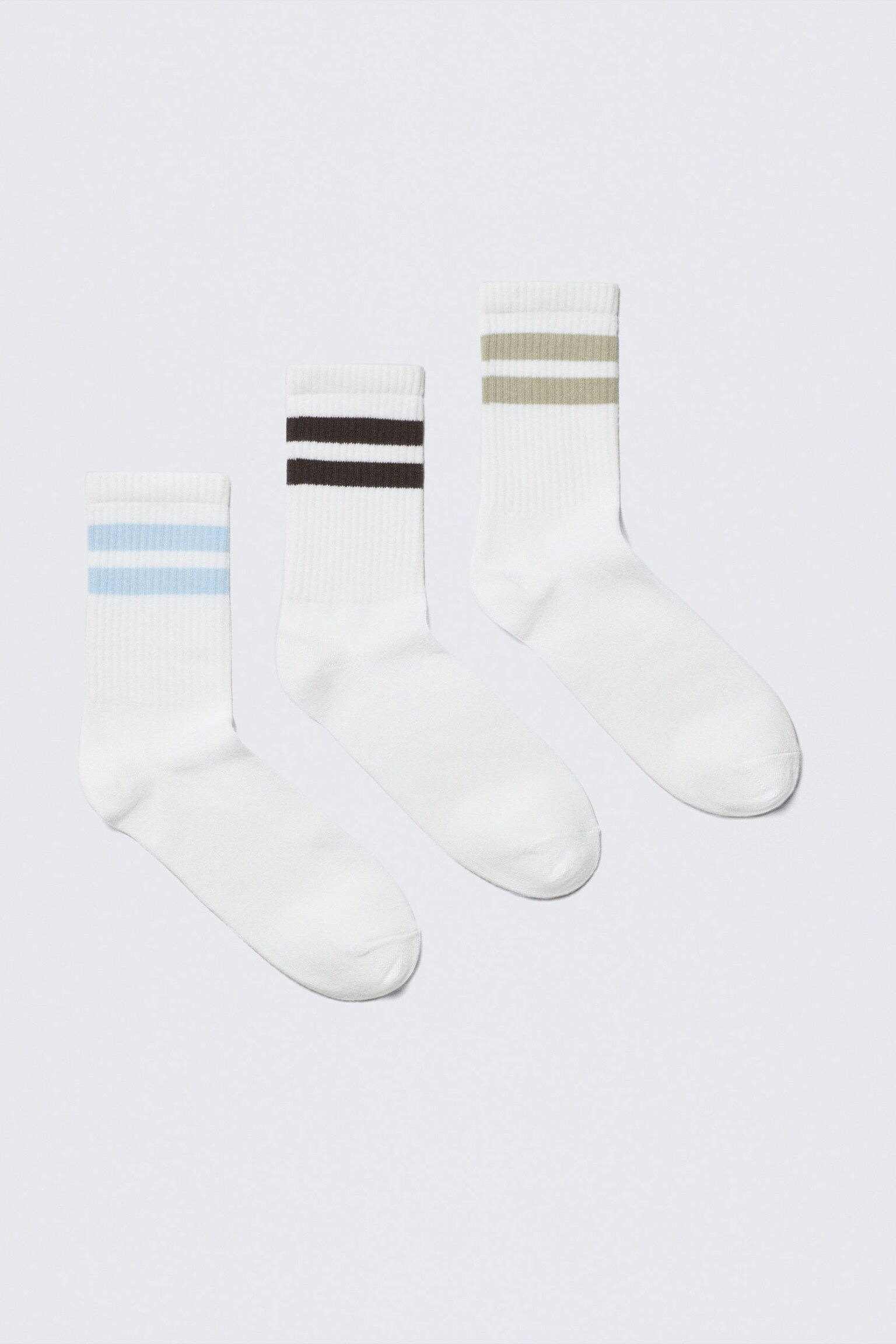 3-pack striped sport socks - White - Blue/Black/Beige | Weekday WW