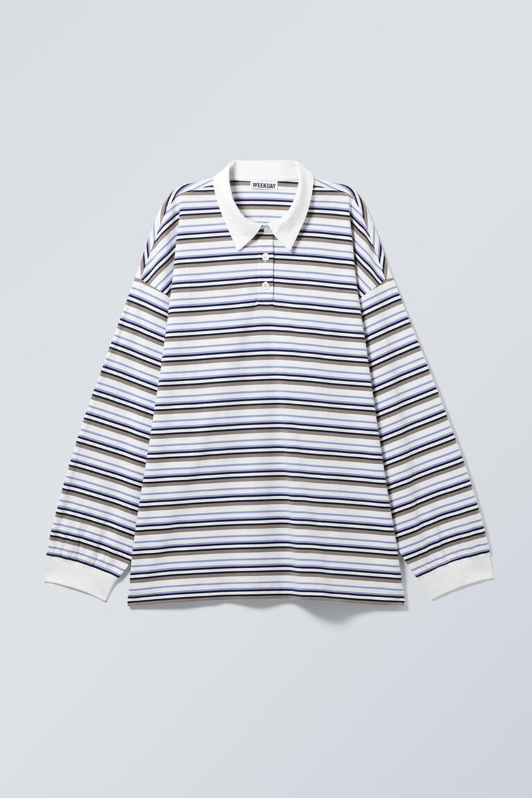 striped oversized polo shirt - Blue & Beige Stripe | Weekday GB