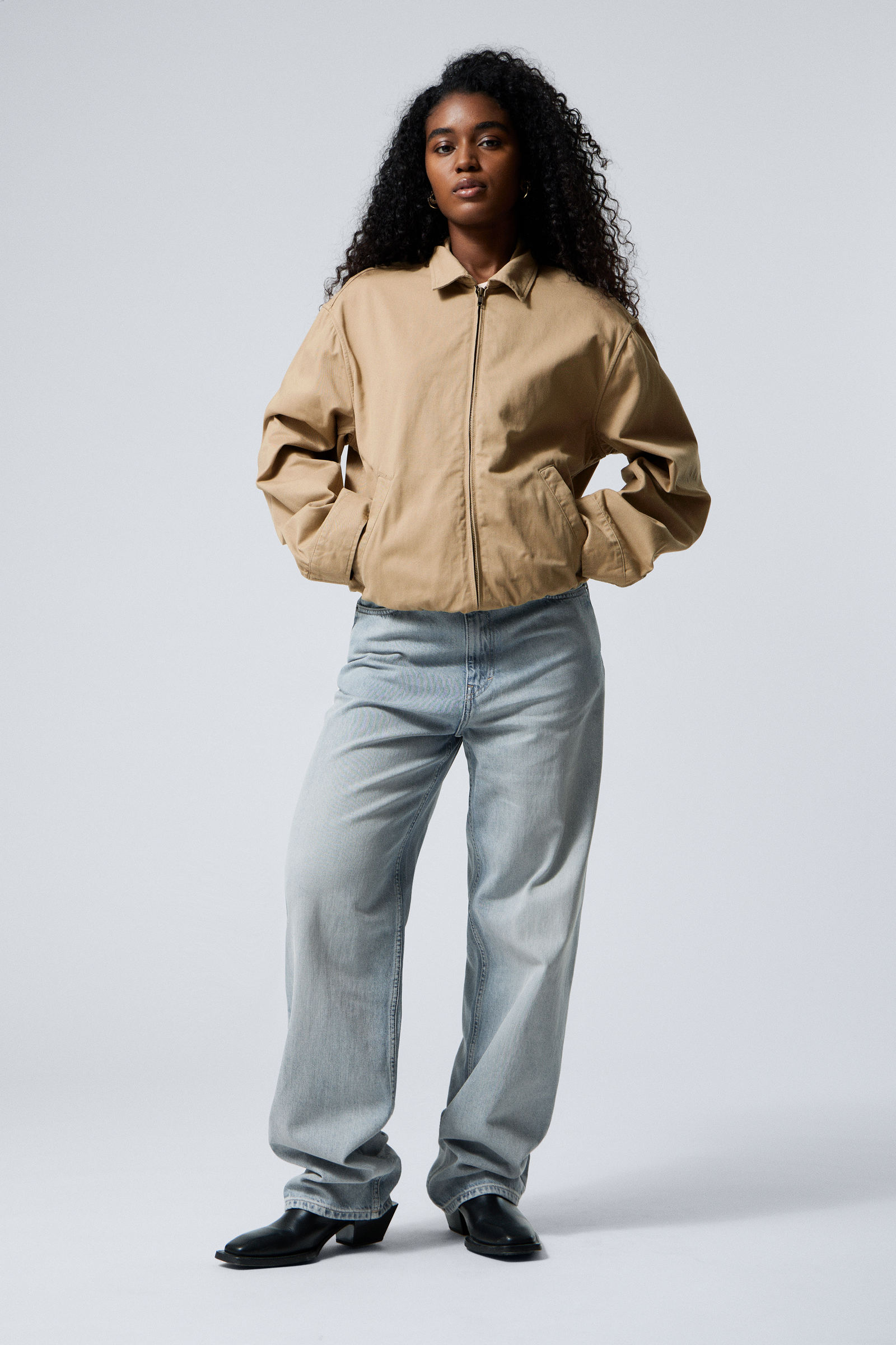 loose fit cotton twill zip jacket - Beige | Weekday WW loose fit cotton twill zip jacket - Beige | Weekday WW