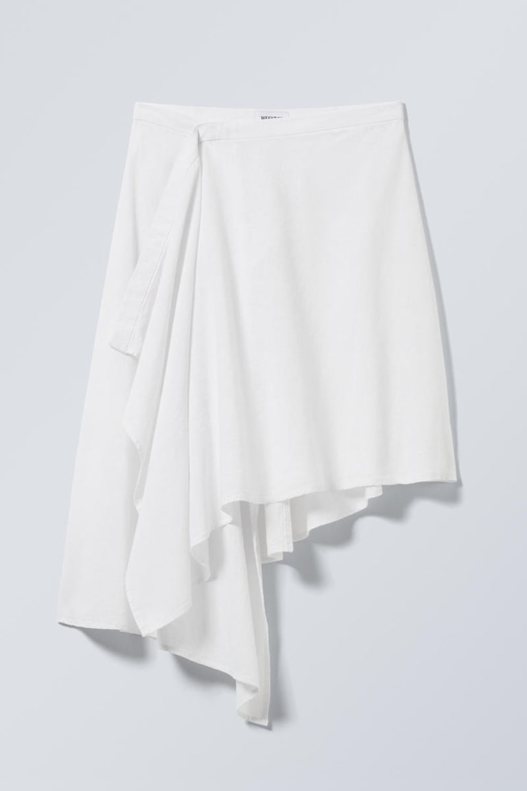 asymmetric linen blend wrap skirt - White | Weekday WW