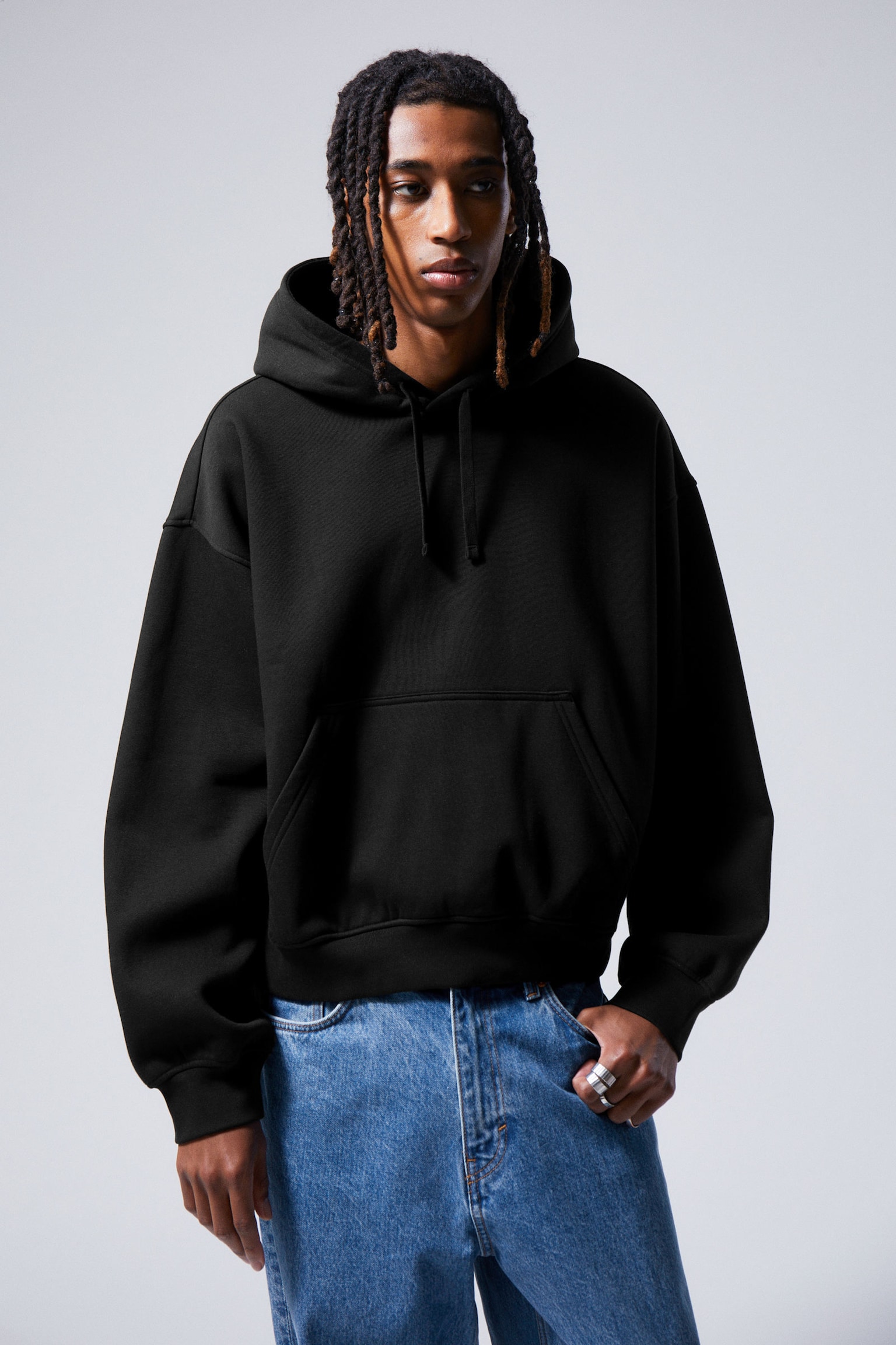 boxy heavyweight hoodie - Black | Weekday GB