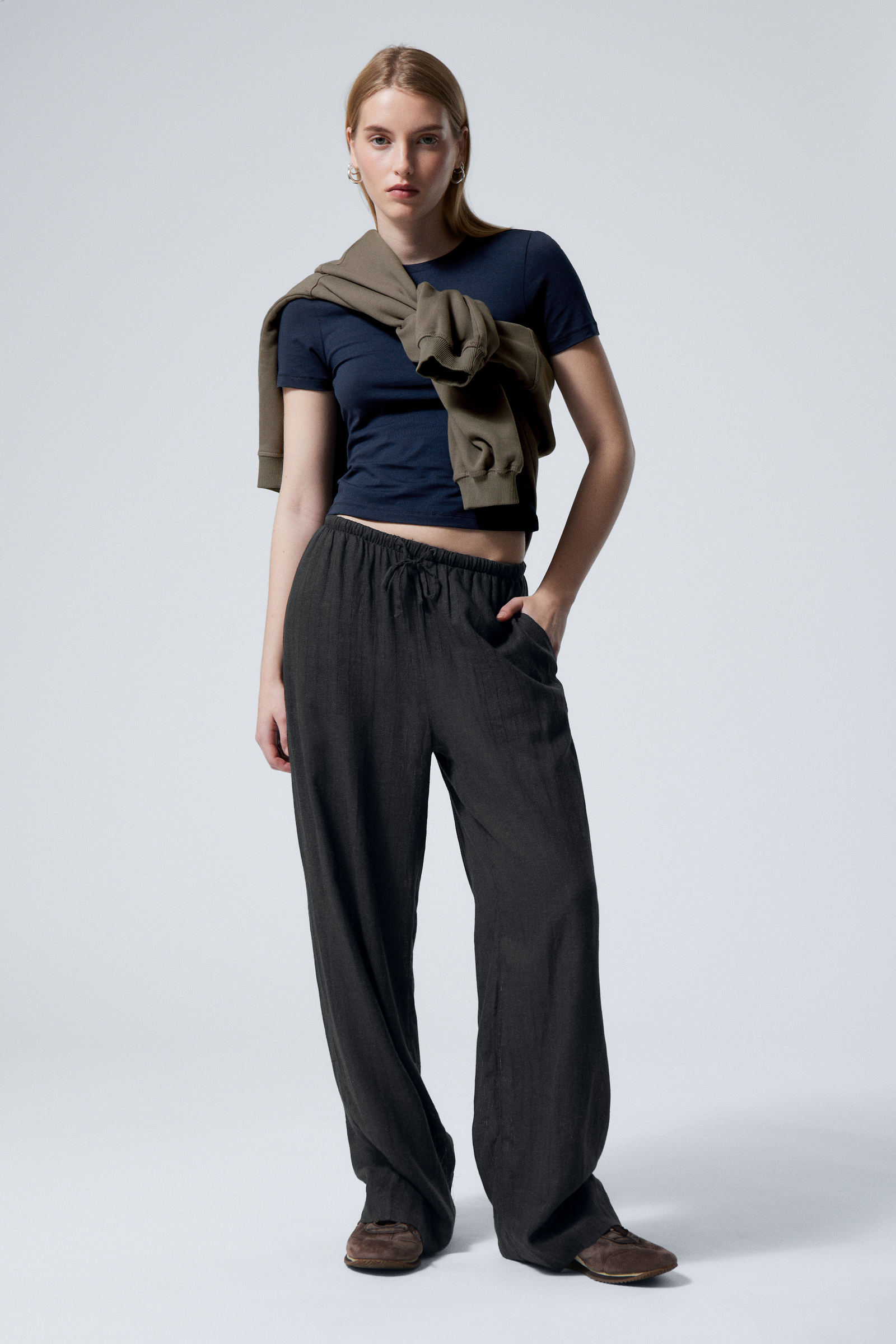 Linen mix trousers store